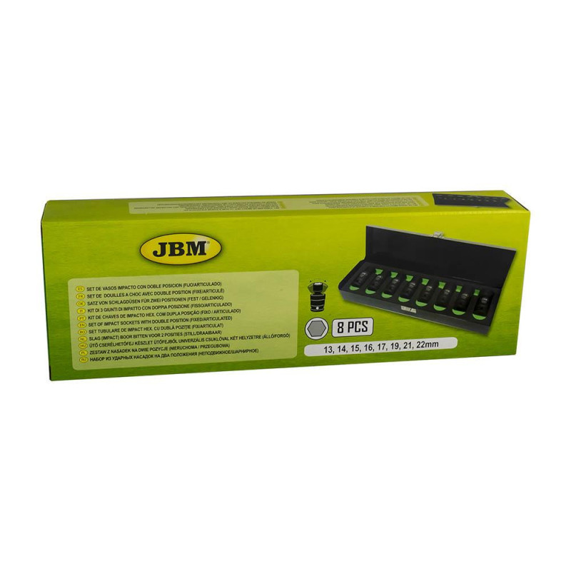 JEU DE 8 DOUILLES À CHOC HEX. AVEC DOUBLE POSITION (FIXE/ARTICULÉ)